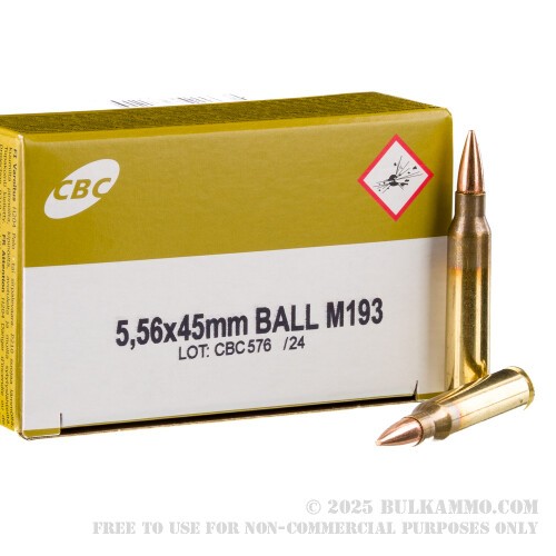 1000 Rounds of Bulk 5.56x45 Ammo by CBC - 55gr FMJ M193