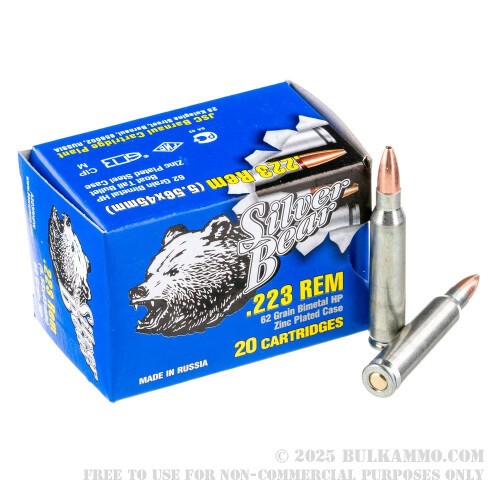 500 Rounds of Bulk .223 Ammo by Silver Bear - 62gr HP