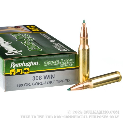 20 Rounds of Bulk .308 Win Ammo by Remington - 180gr Polymer Tipped