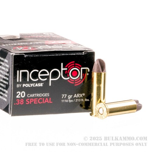 20 Rounds of Bulk .38 Spl Ammo by Polycase Inceptor - 77gr ARX