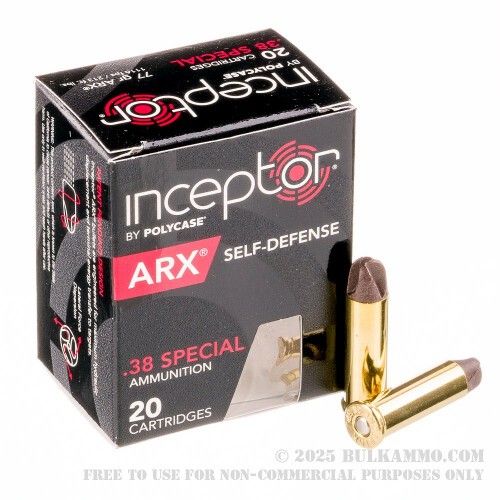 20 Rounds of Bulk .38 Spl Ammo by Polycase Inceptor - 77gr ARX