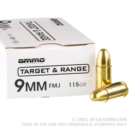 1000 Rounds of Bulk 9mm Ammo by Ammo Inc. - 115gr FMJ