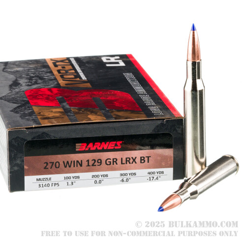 20 Rounds of Bulk .270 Win Ammo by Barnes - 129gr LRX BT