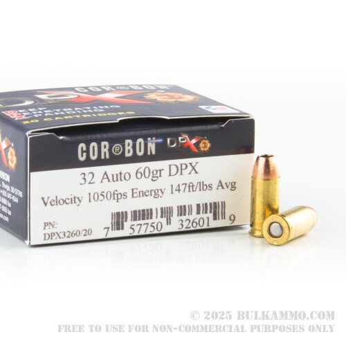 20 Rounds of Bulk .32 ACP Ammo by Corbon - 60gr DPX