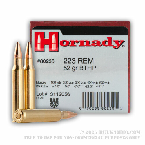 500 Rounds of Bulk .223 Ammo by Hornady - 52gr HPBT