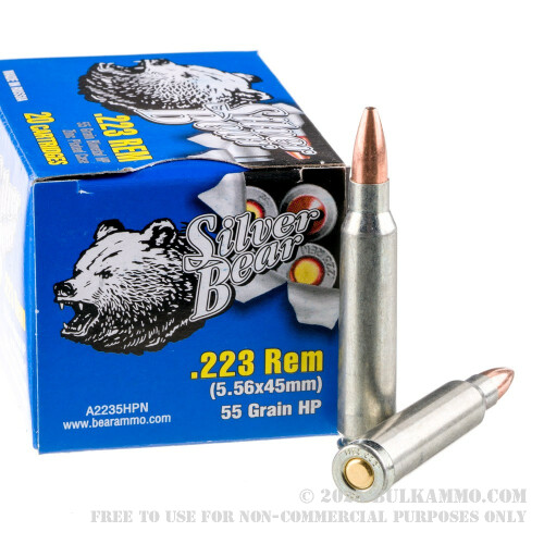 20 Rounds of Bulk .223 Ammo by Silver Bear - 55gr HP