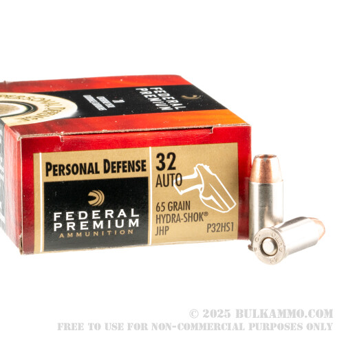 20 Rounds of Bulk .32 ACP Ammo by Federal - 65gr JHP
