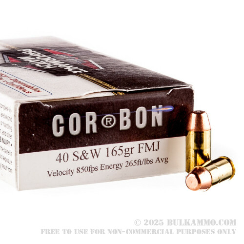 50 Rounds of Bulk .40 S&W Ammo by Corbon Performance Match - 165gr FMJ