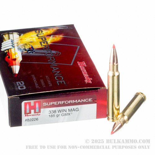 20 Rounds of Bulk .338 Win Mag Ammo by Hornady Superformance - 185gr GMX