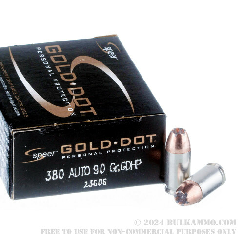 20 Rounds of Bulk .380 ACP Ammo by Speer - 90gr JHP