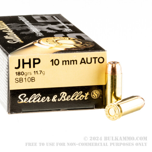 1000 Rounds of Bulk 10mm Ammo by Sellier & Bellot - 180gr JHP