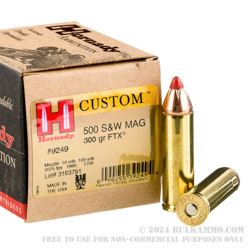 20 Rounds of Bulk .500 S&W Mag Ammo by Hornady - 300 gr FTX