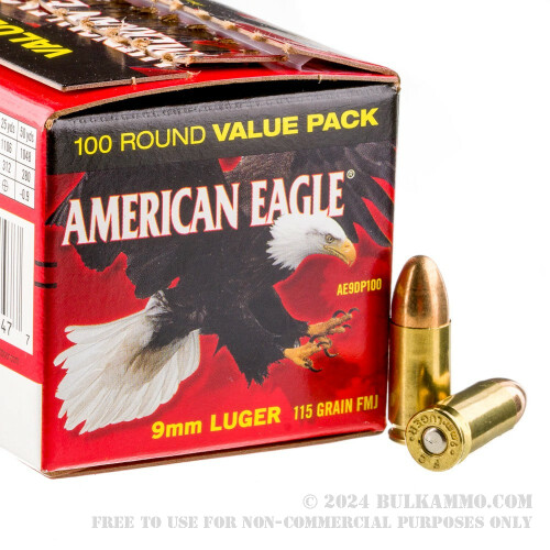 100 Rounds of Bulk 9mm Ammo by Federal - 115gr FMJ