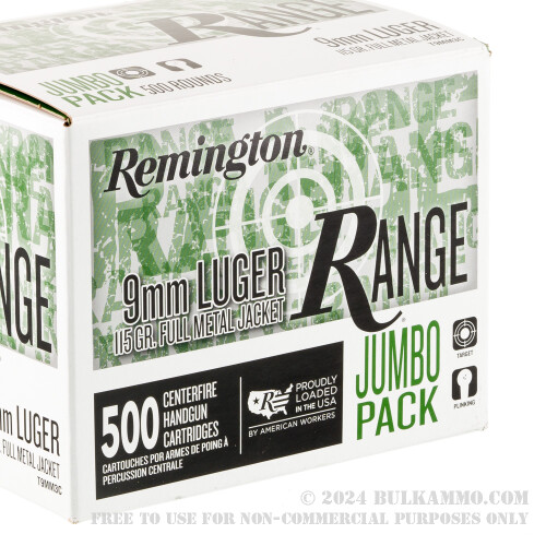 500 Rounds of Bulk 9mm Ammo by Remington - 115gr FMJ