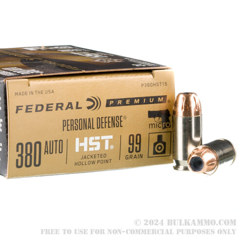 20 Rounds of Bulk .380 ACP Ammo by Federal - 99gr HST