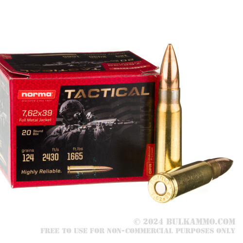 1000 Rounds of Bulk 7.62x39 Ammo by Norma - 124gr FMJ
