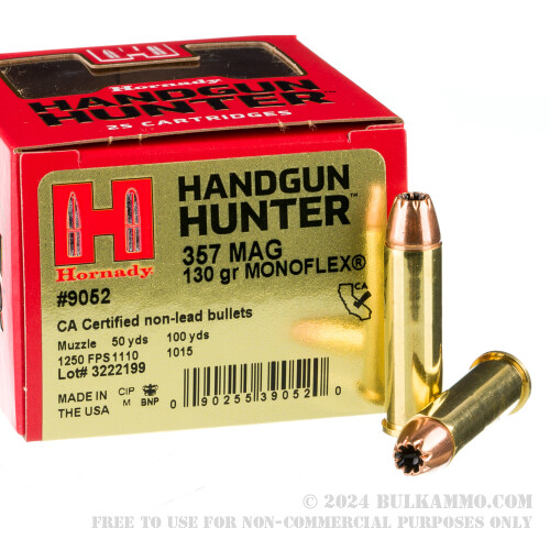 25 Rounds of Bulk .357 Mag Ammo by Hornady - 130gr MonoFlex