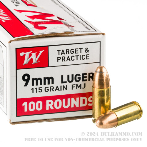 100 Rounds of Bulk 9mm Ammo by Winchester - 115gr FMJ