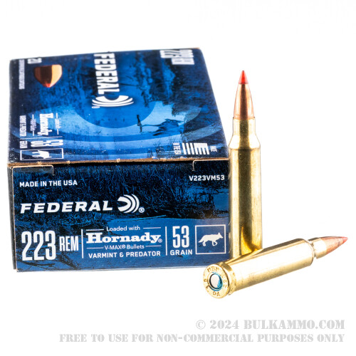 200 Rounds of Bulk .223 Ammo by Federal - 53gr V-MAX