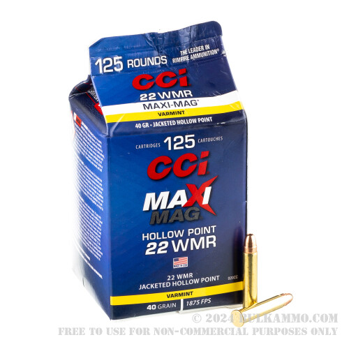 125 Rounds of Bulk .22 WMR Ammo by CCI - 40gr JHP