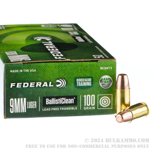1000 Rounds of Bulk 9mm Ammo by Federal Ballisticlean - 100gr Frangible