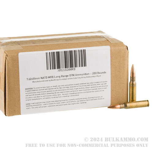200 Rounds of Bulk .308 Win Ammo by Lake City - 175gr HPBT
