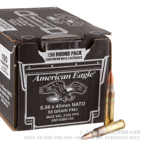 150 Rounds of Bulk 5.56x45 Ammo by Federal American Eagle - 55 Grain FMJ