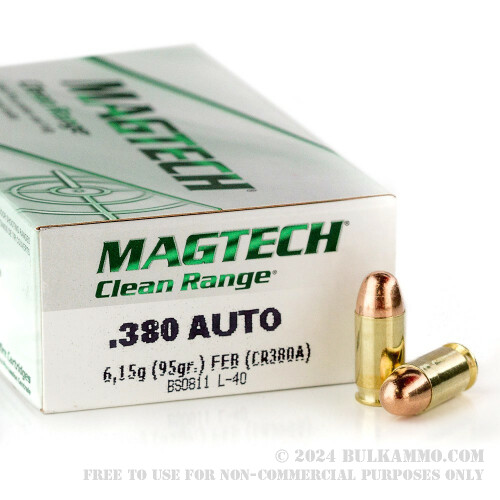 50 Rounds of Bulk .380 ACP Ammo by Magtech - 95gr FEB