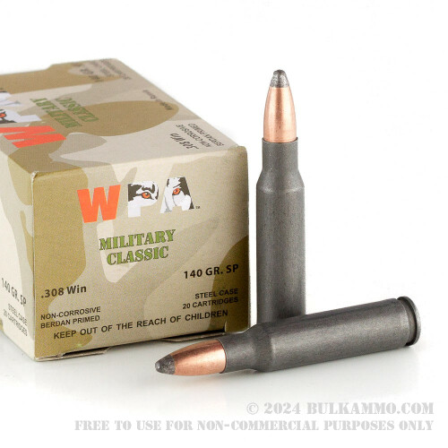 500 Rounds of Bulk .308 Win Ammo by Wolf - 140gr Soft Point